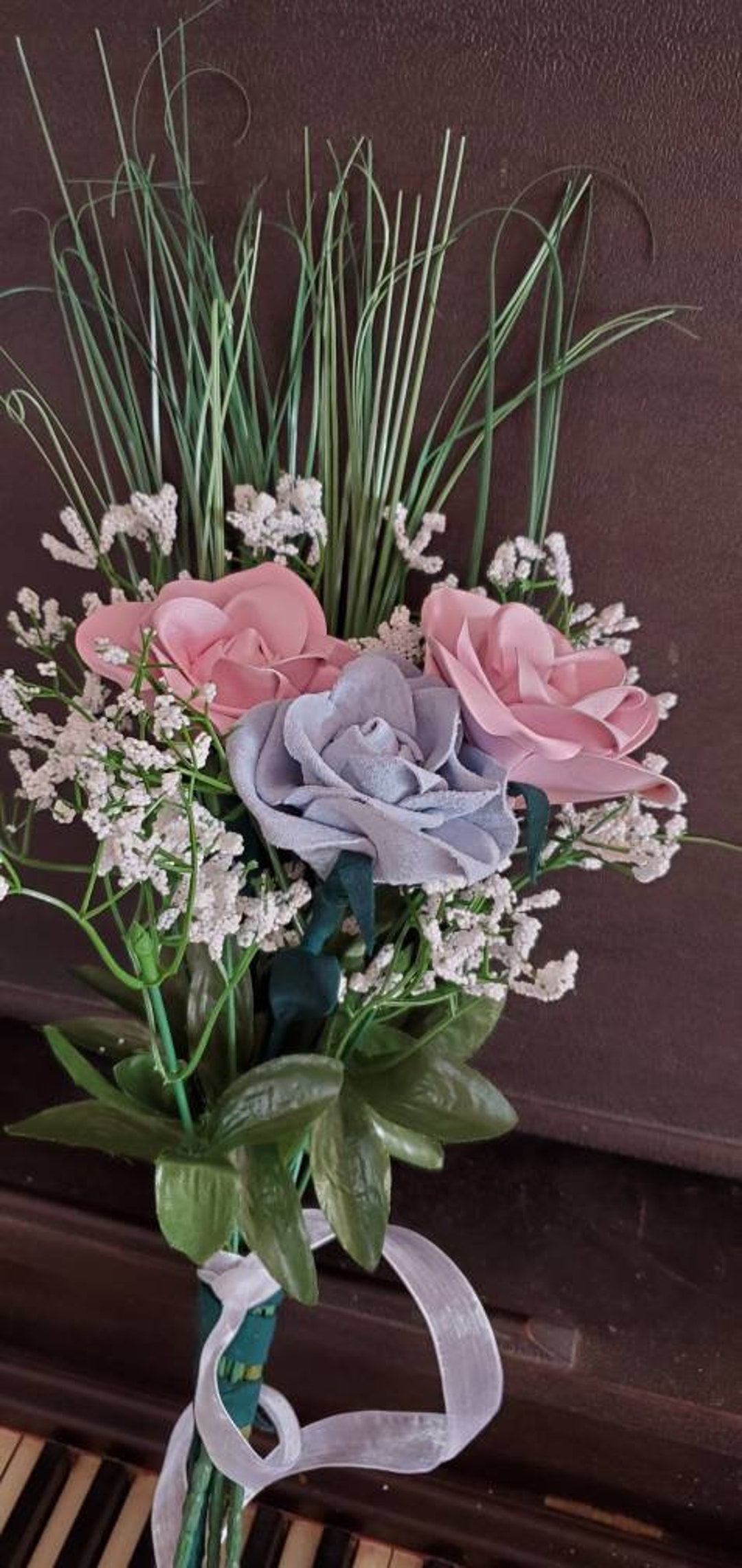 Leather Flowers, 3rd Anniversary Gift, Leather Roses, Pink and Blue ...