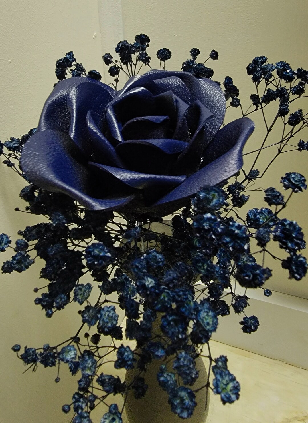 Blue Rose, Leather Flowers, Anniversary Gift, Leather Rose, Navy Blue ...