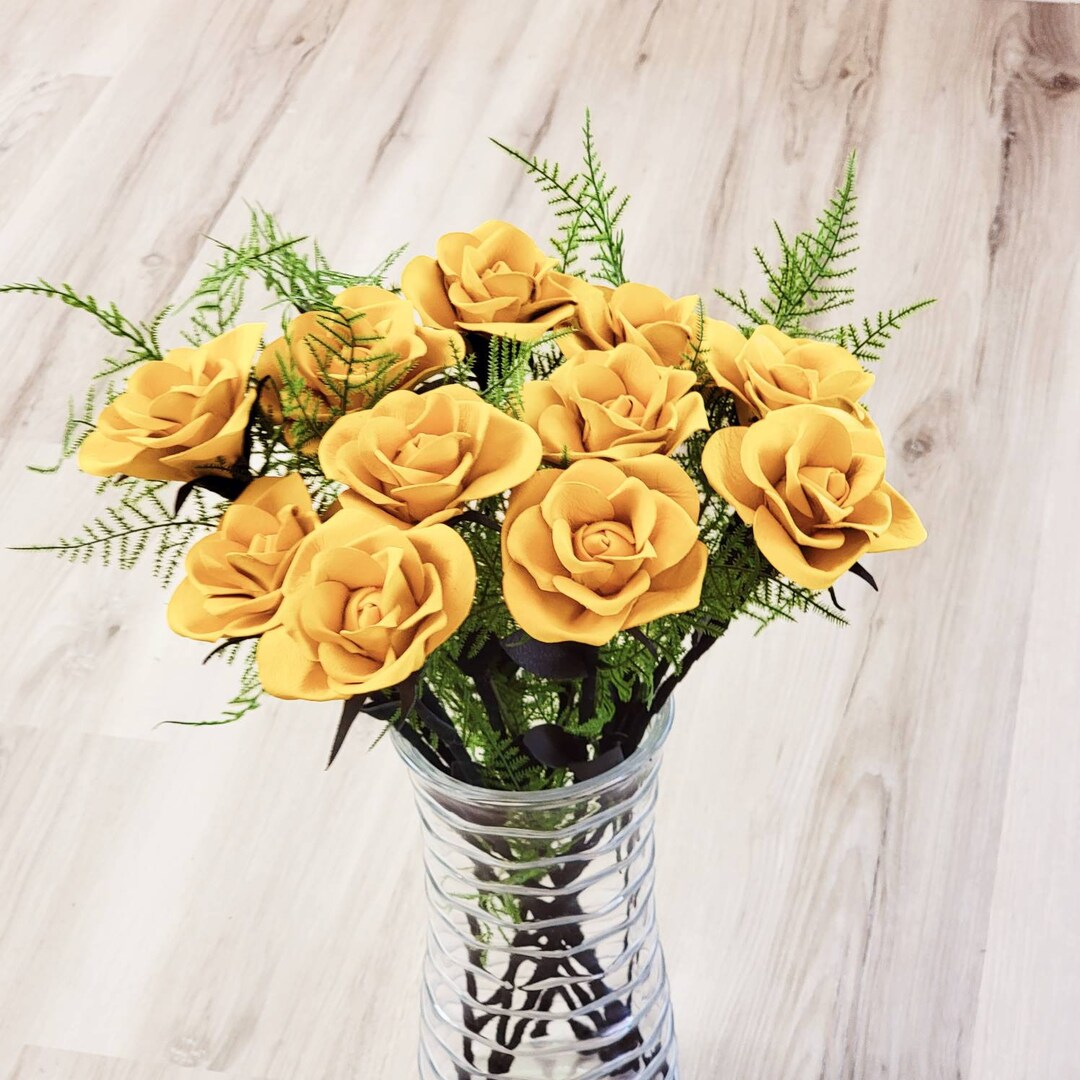 Leather Roses,yellow Leather Roses, Anniversary Gift - Etsy