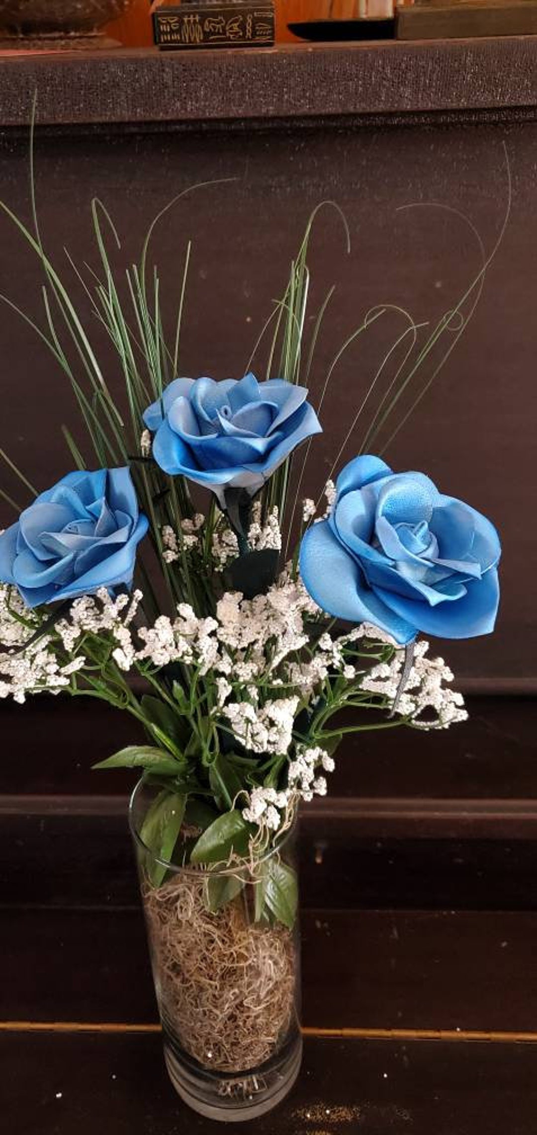 Leather Flowers, 3rd Anniversary Gift, Leather Roses, Blue Roses, Blue ...