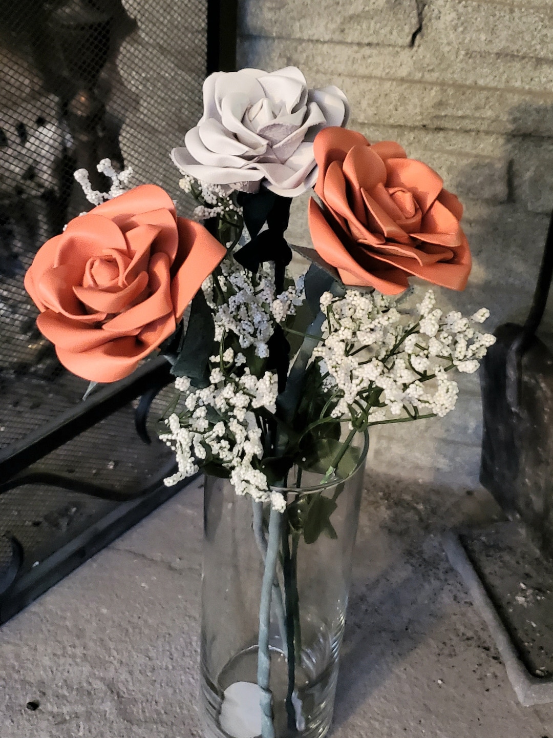 Leather Flowers,3rd Anniversary Gift, 3 Rose Arrangement, Leather Roses ...