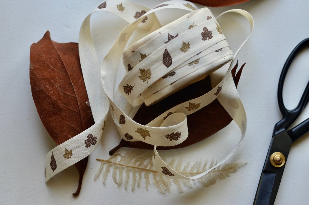 Autumn Leaves Printed Cotton Ribbon - Etsy
