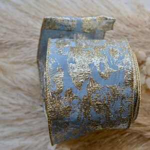 Gilded Gold and Light Blue Brocade 4" Wired Ribbon - Etsy