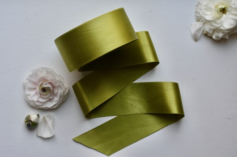 Green chartreuse silk satin ribbon | Etsy
