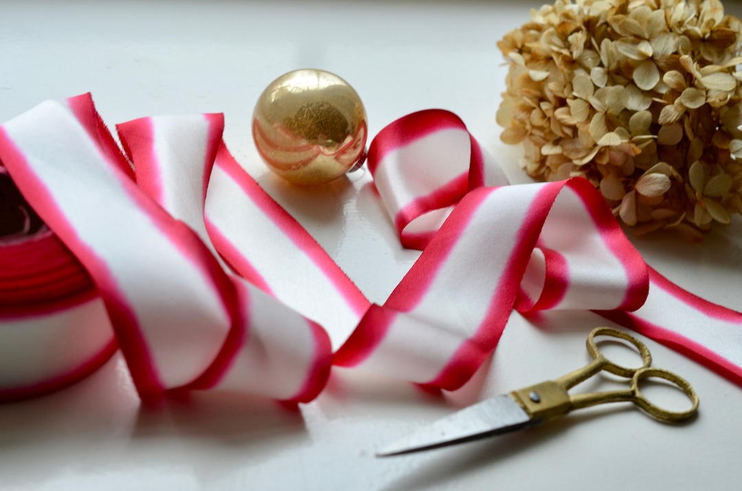 Candy Cane Red & White Hand Dyed 1 1/2" Wide Silk Satin Ribbon - Etsy