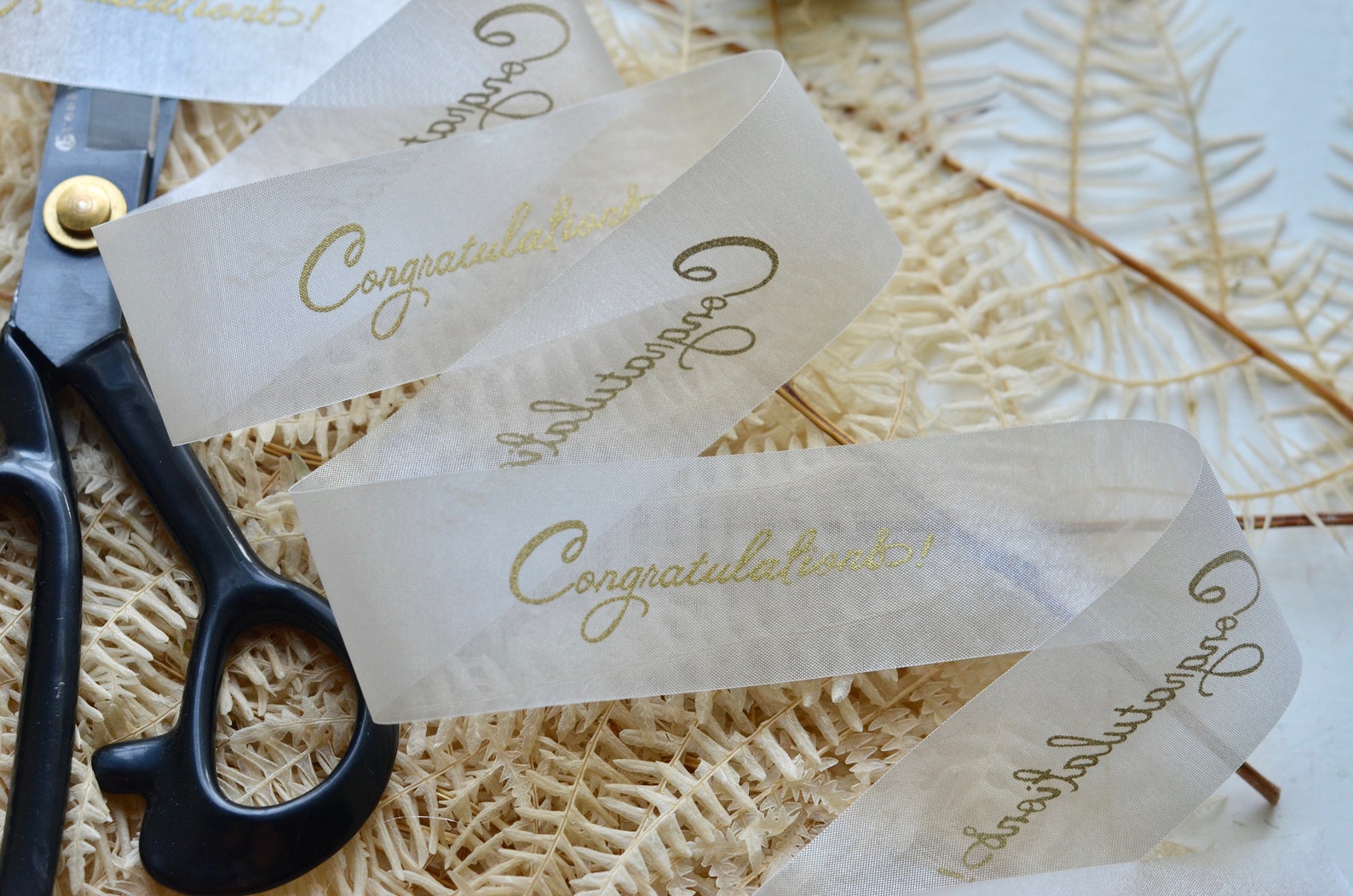 Congratulations Ribbon Gold and Ivory Sheer Ribbon | Etsy