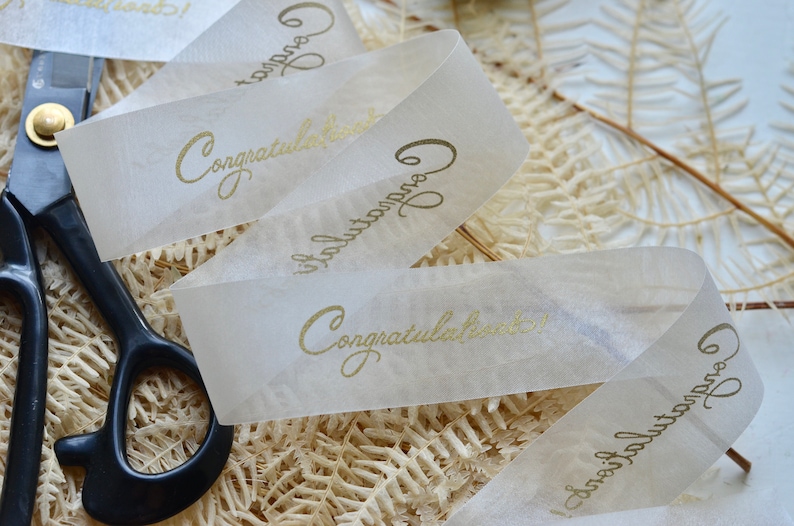 Congratulations Ribbon Gold and Ivory Sheer Ribbon | Etsy