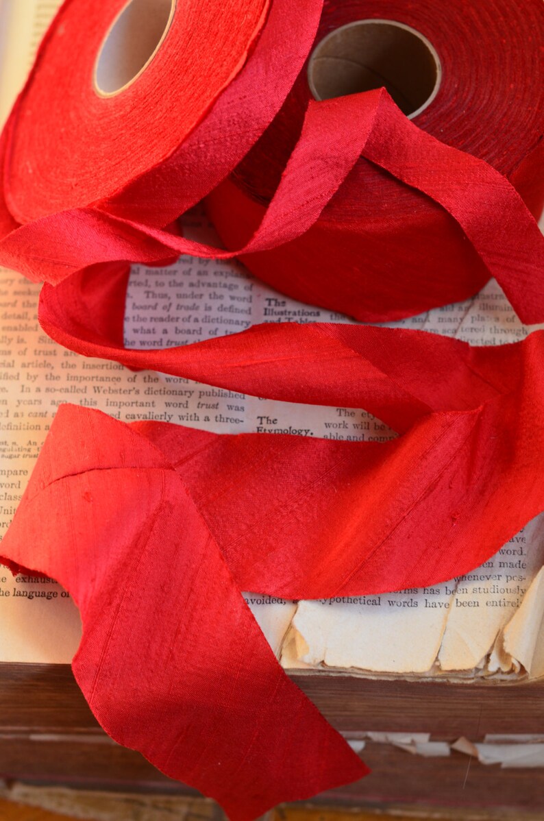 Poppy red dupioni silk ribbon | Etsy
