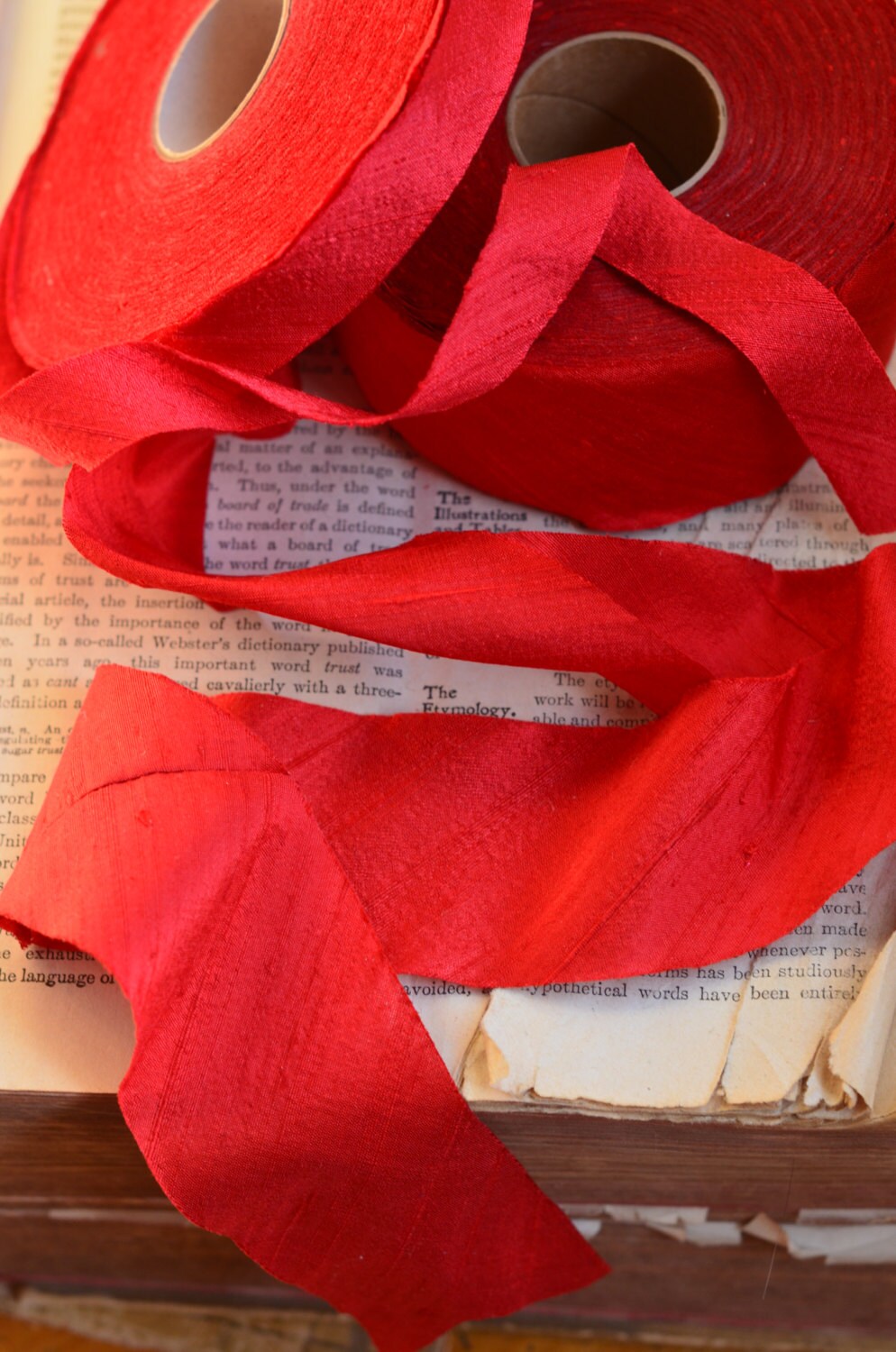 Poppy red dupioni silk ribbon | Etsy