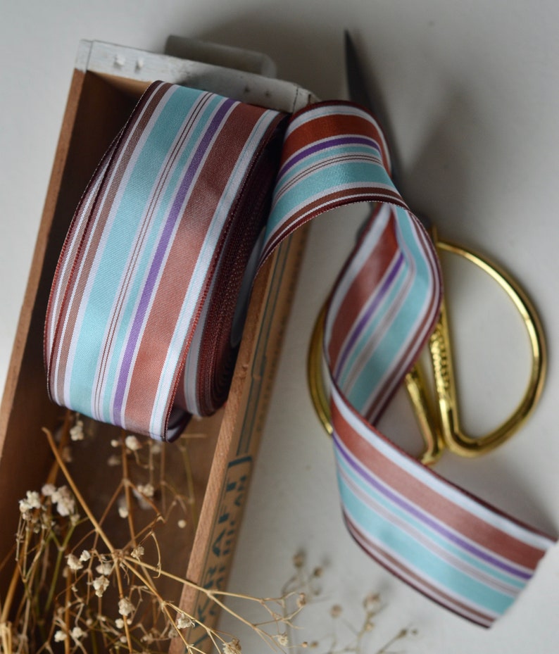 Mocha and Aqua Striped Ribbon - Etsy