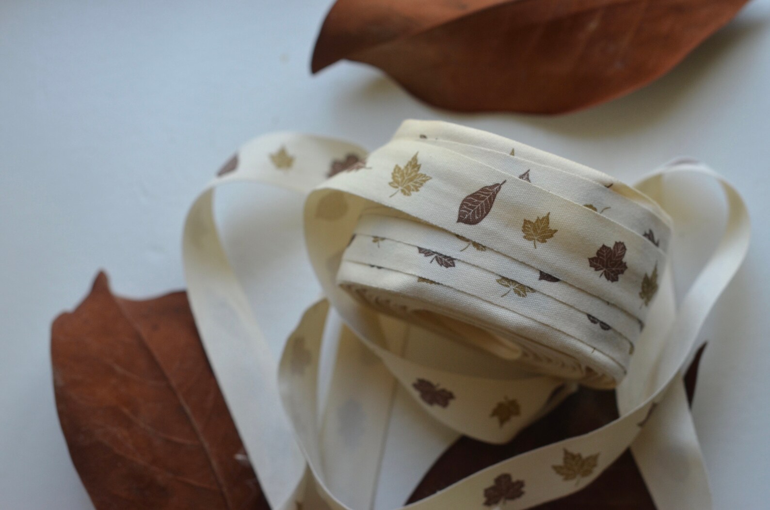 Autumn Leaves Printed Cotton Ribbon - Etsy