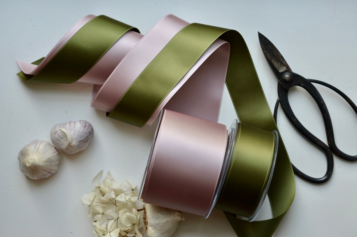 Avocado green swiss satin ribbon | Etsy