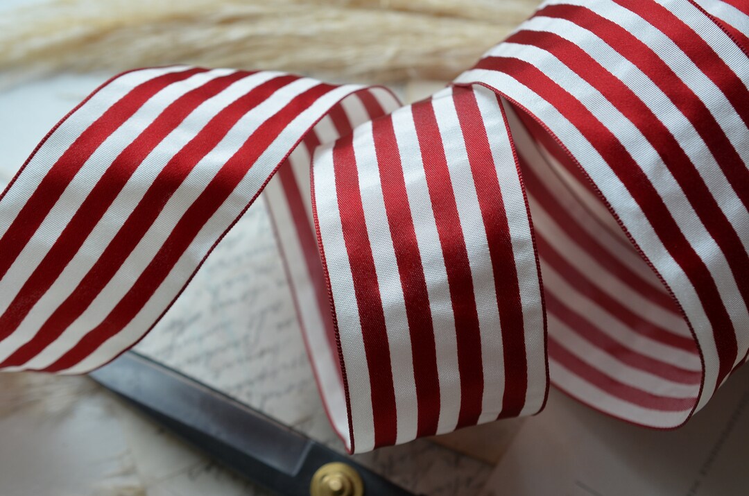 10 Yard Roll of French Red and Warm White Striped Ribbon - Etsy