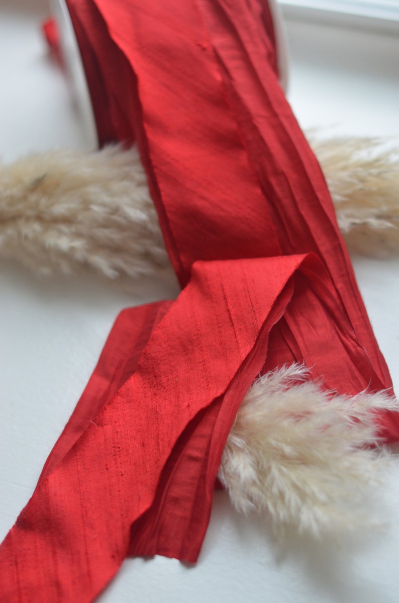 Poppy red dupioni silk ribbon | Etsy