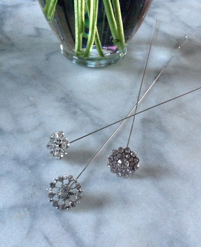 Set of Three Silver and Crystal Floral Picks - Etsy