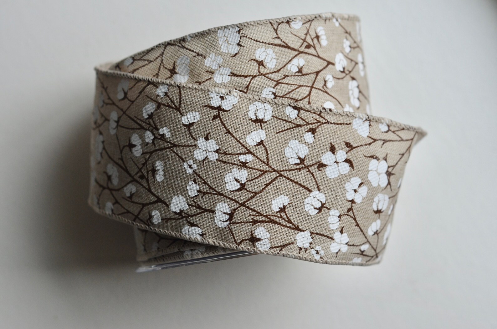 Cotton branch and bloom wired ribbon | Etsy