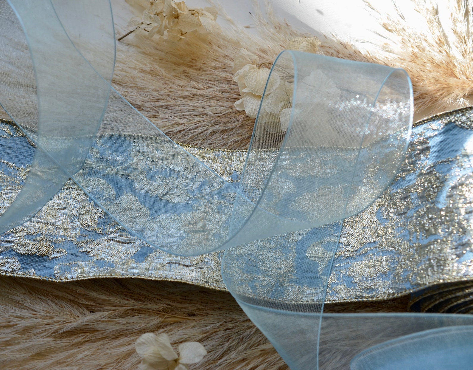 Light Blue, Gold or Champagne Wired Sheer 2 1/2" Ribbon 25 Yard Roll - Etsy
