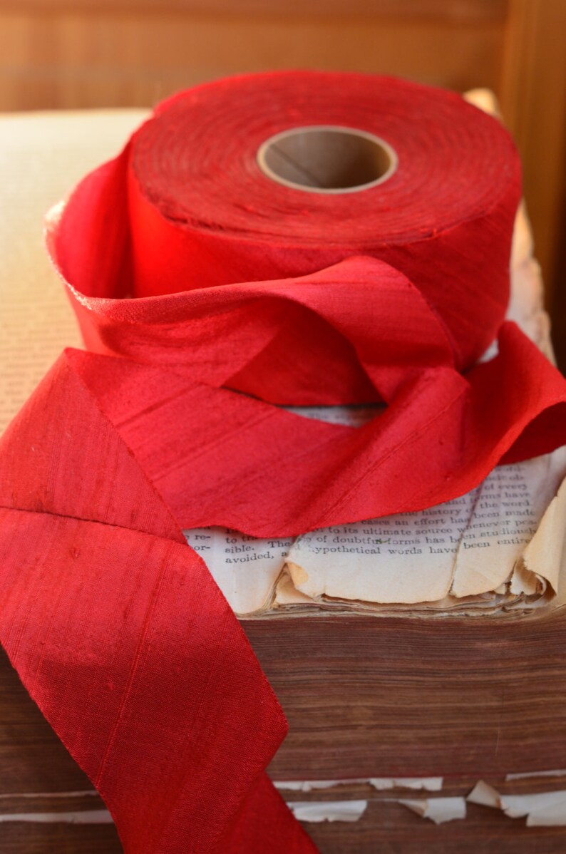 Poppy red dupioni silk ribbon | Etsy