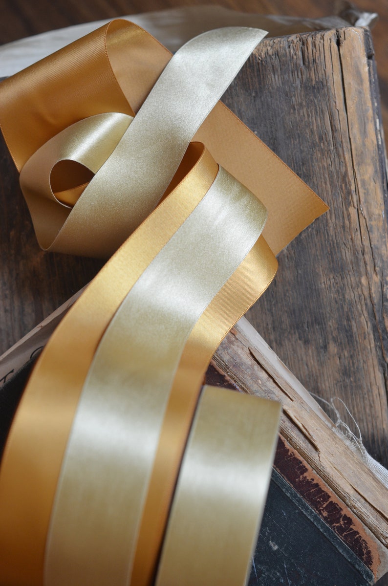 Spun Gold Silk Satin Ribbon | Etsy