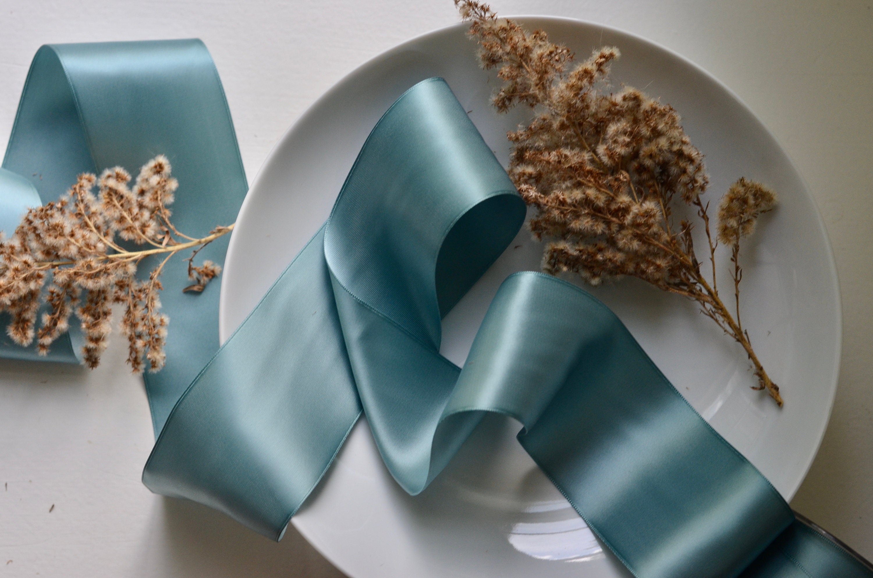 Faded jade green double face satin ribbon | Etsy