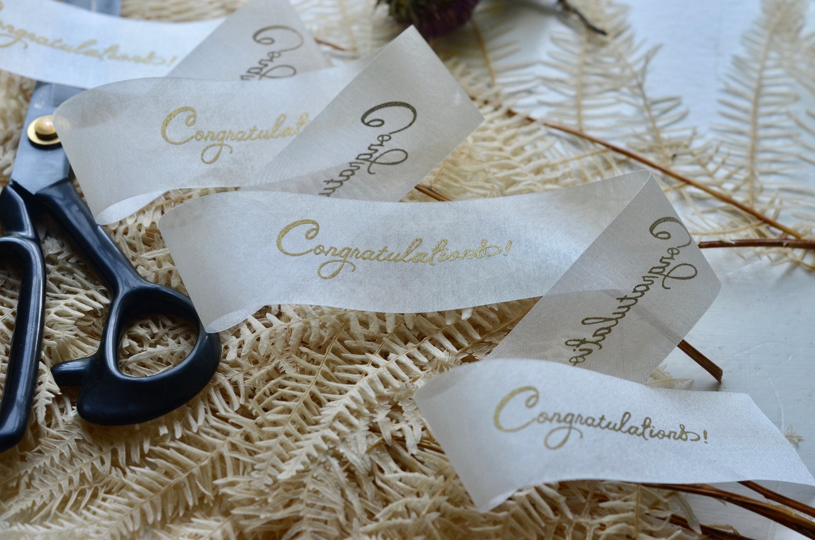 Congratulations Ribbon Gold and Ivory Sheer Ribbon | Etsy