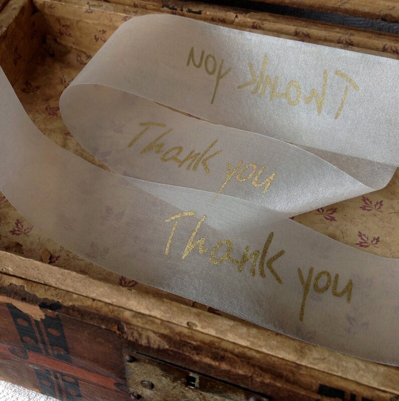 Thank You Gold and Ivory Sheer Ribbon - Etsy