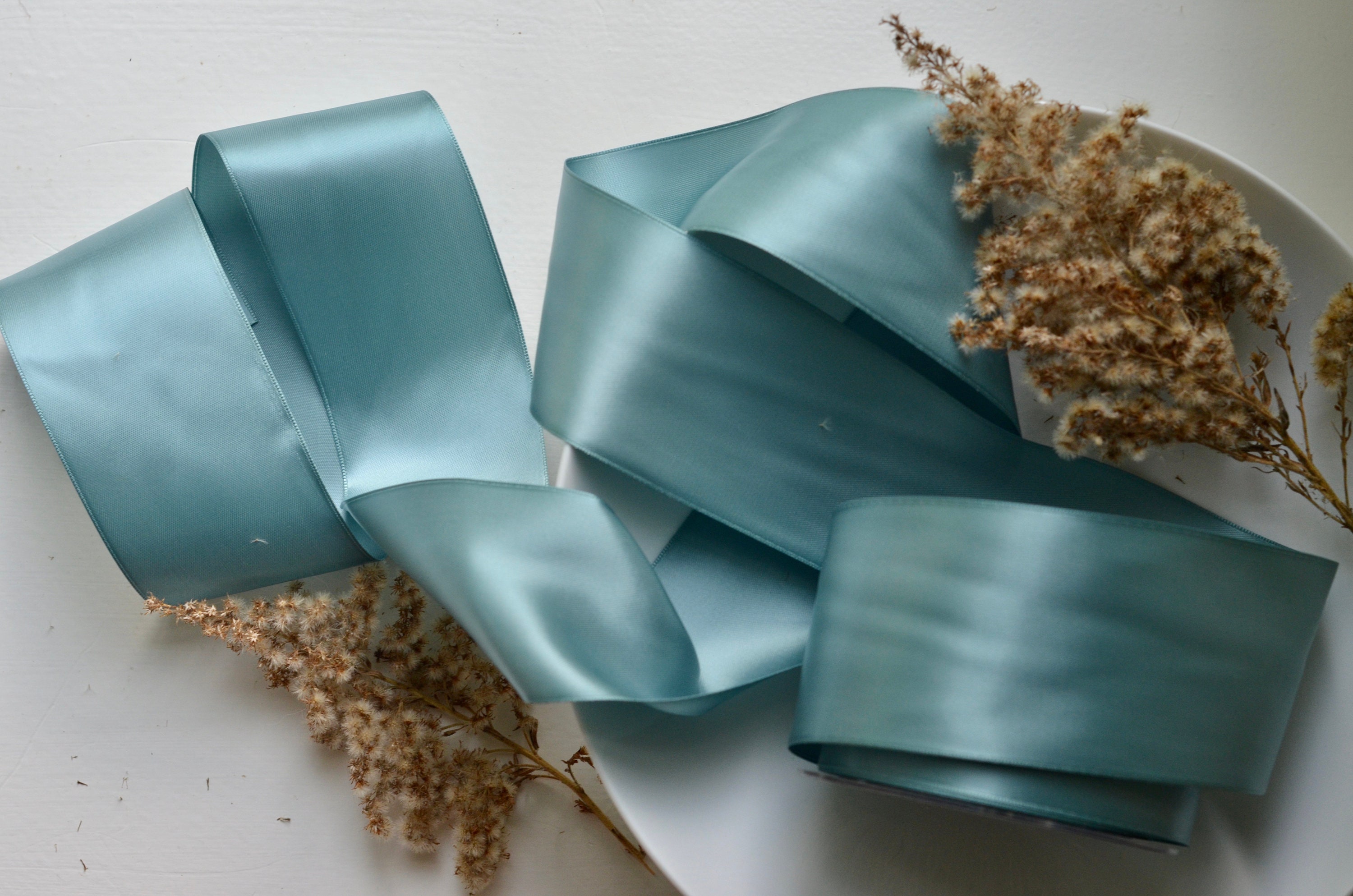 Faded jade green double face satin ribbon | Etsy