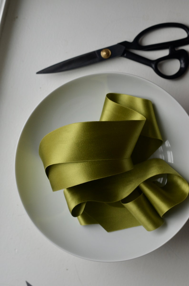 Green chartreuse silk satin ribbon | Etsy
