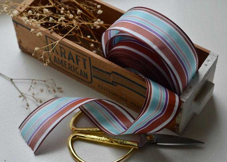 Mocha and Aqua Striped Ribbon - Etsy