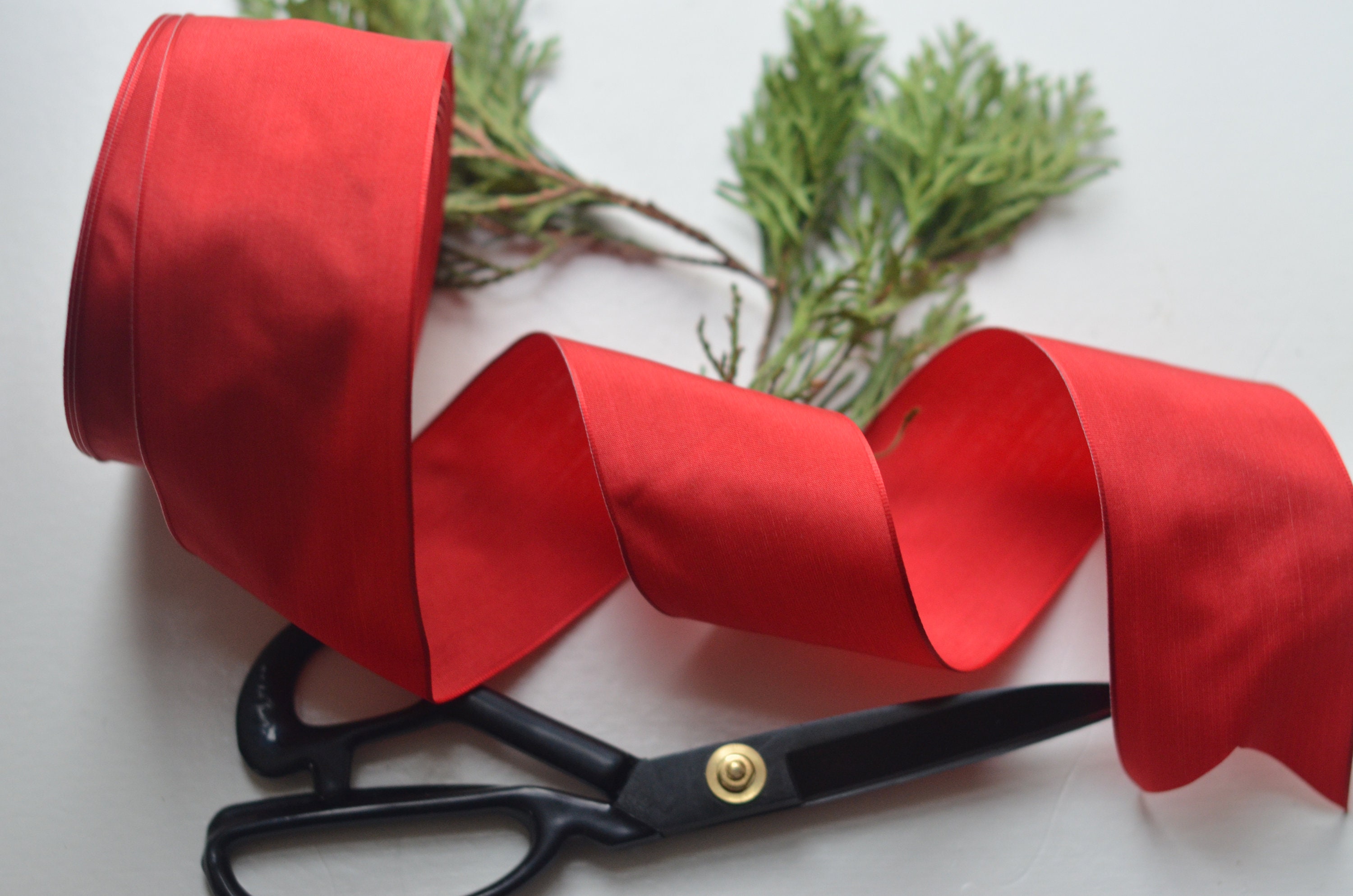Bright red taffeta french wired ribbon | Etsy
