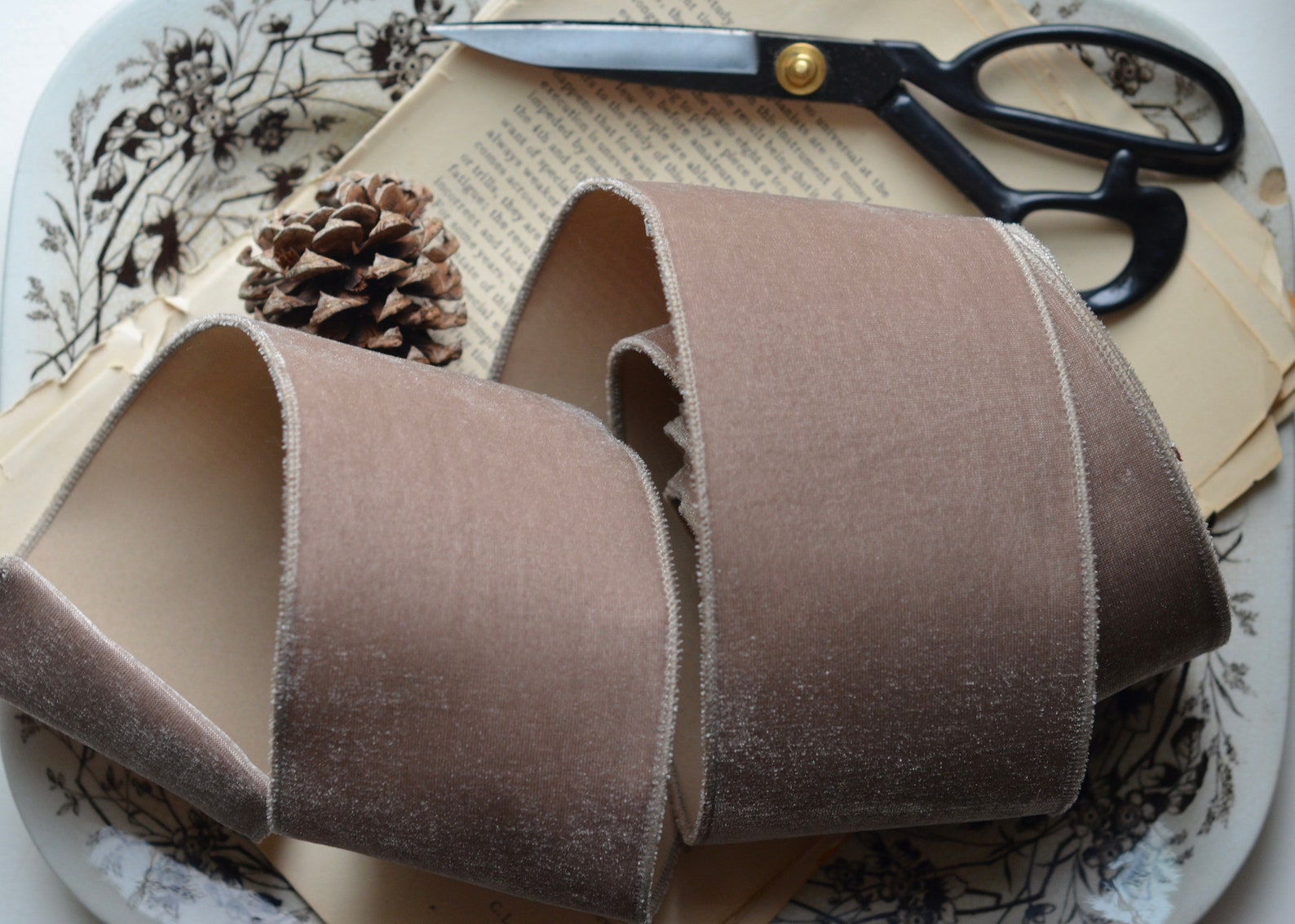 Taupe Wired Velvet Ribbon - Etsy