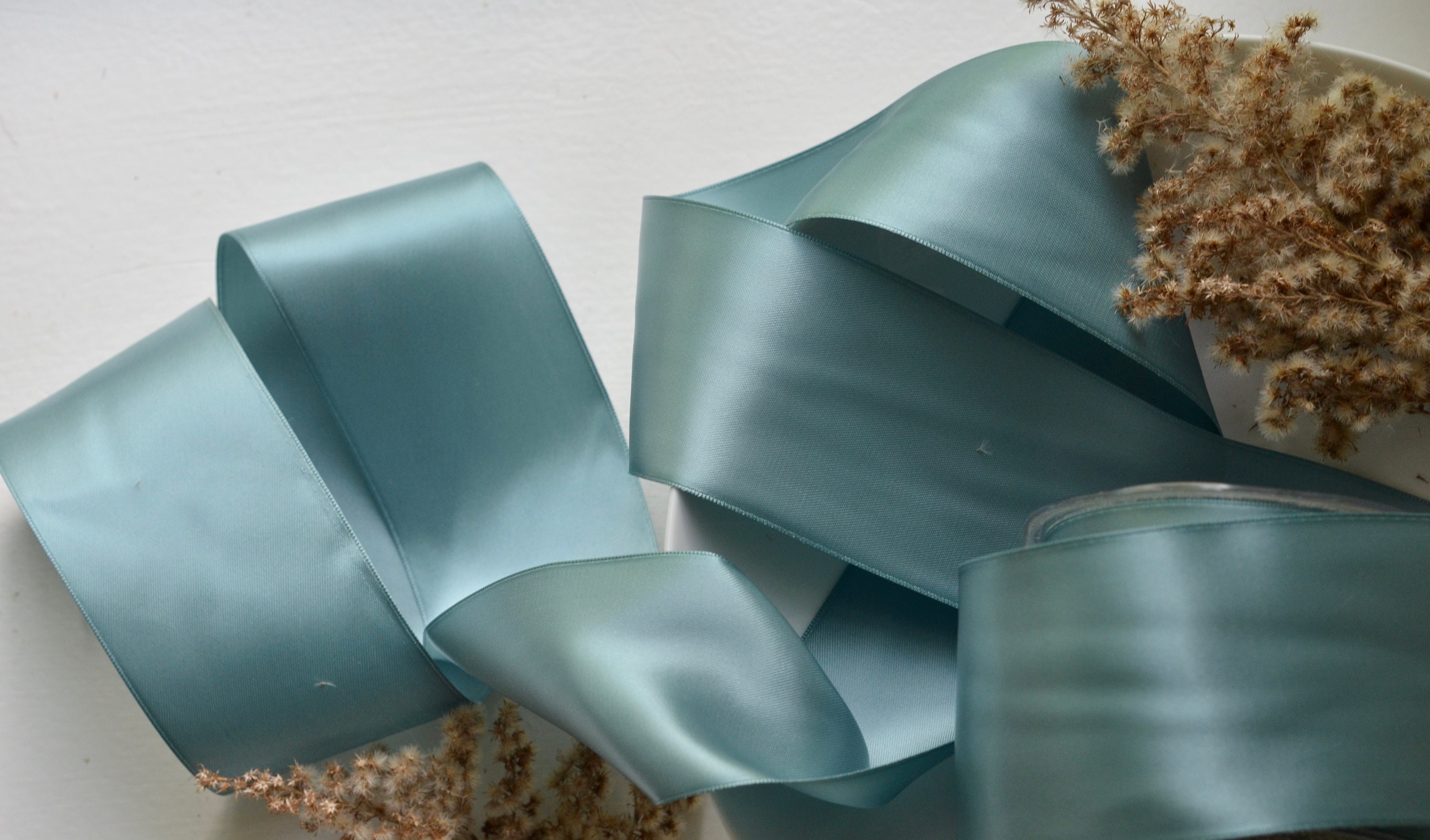 Faded jade green double face satin ribbon | Etsy