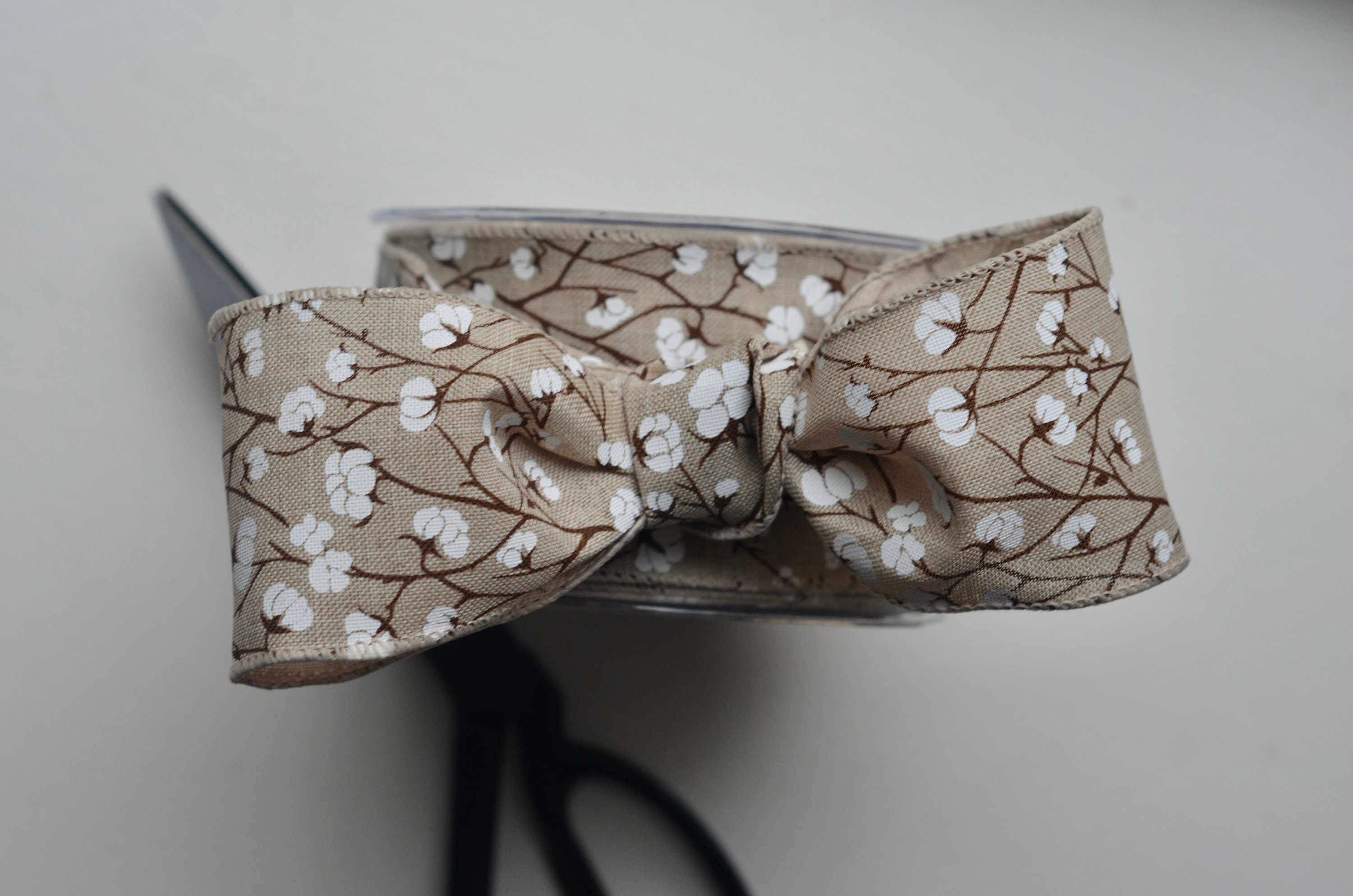 Cotton branch and bloom wired ribbon | Etsy