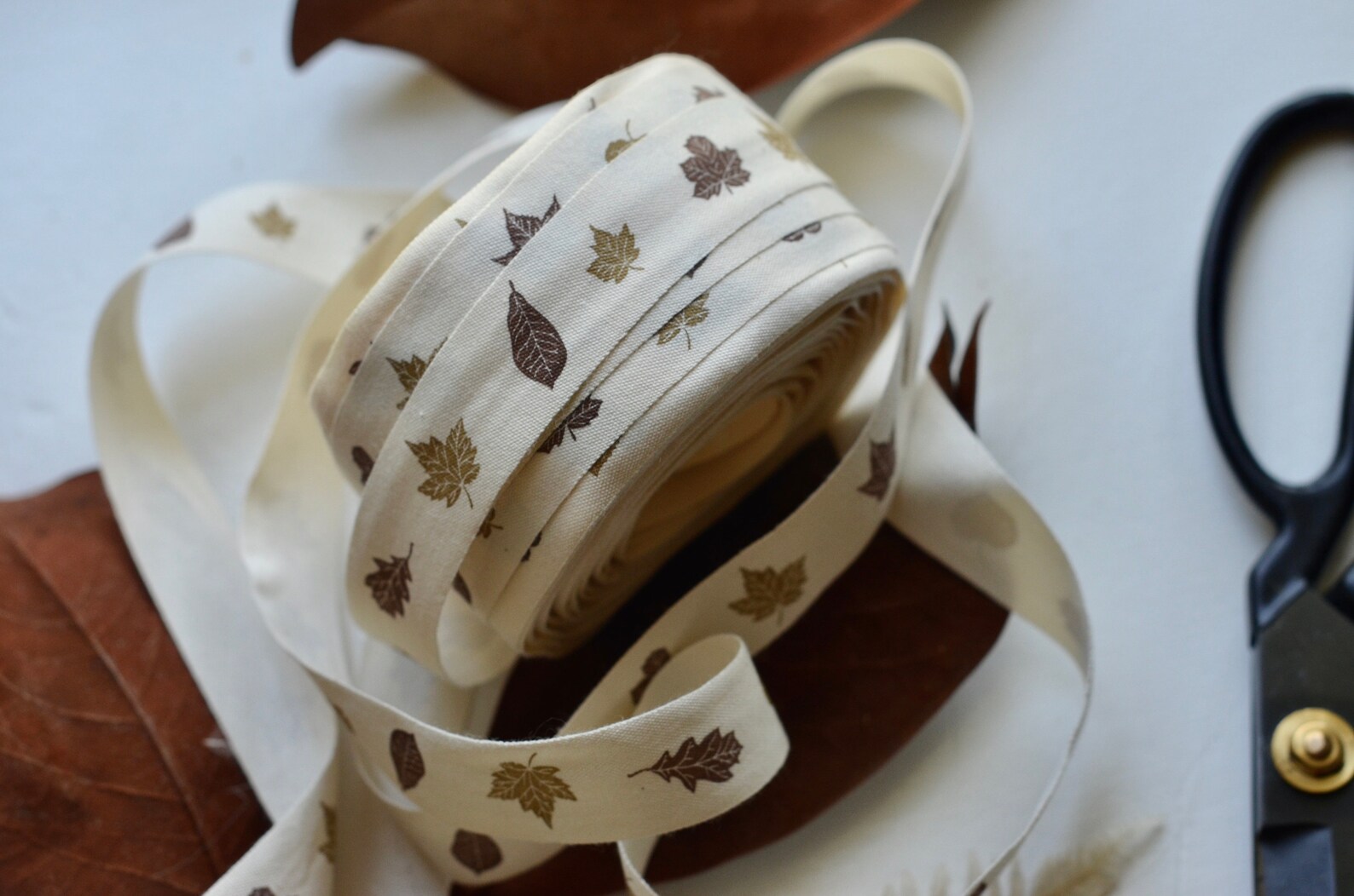 Autumn Leaves Printed Cotton Ribbon - Etsy