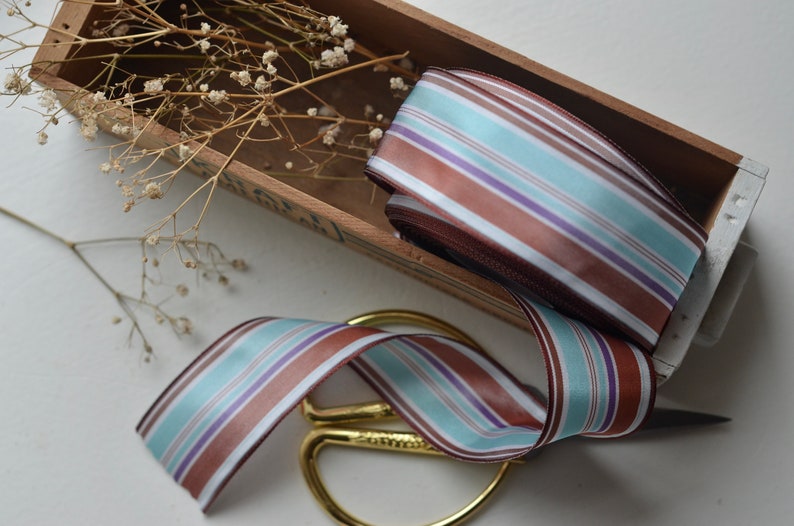 Mocha and Aqua Striped Ribbon - Etsy