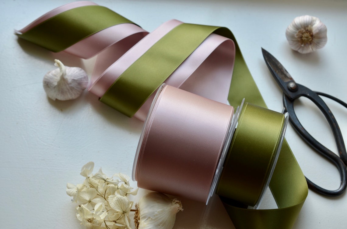 Avocado green swiss satin ribbon | Etsy