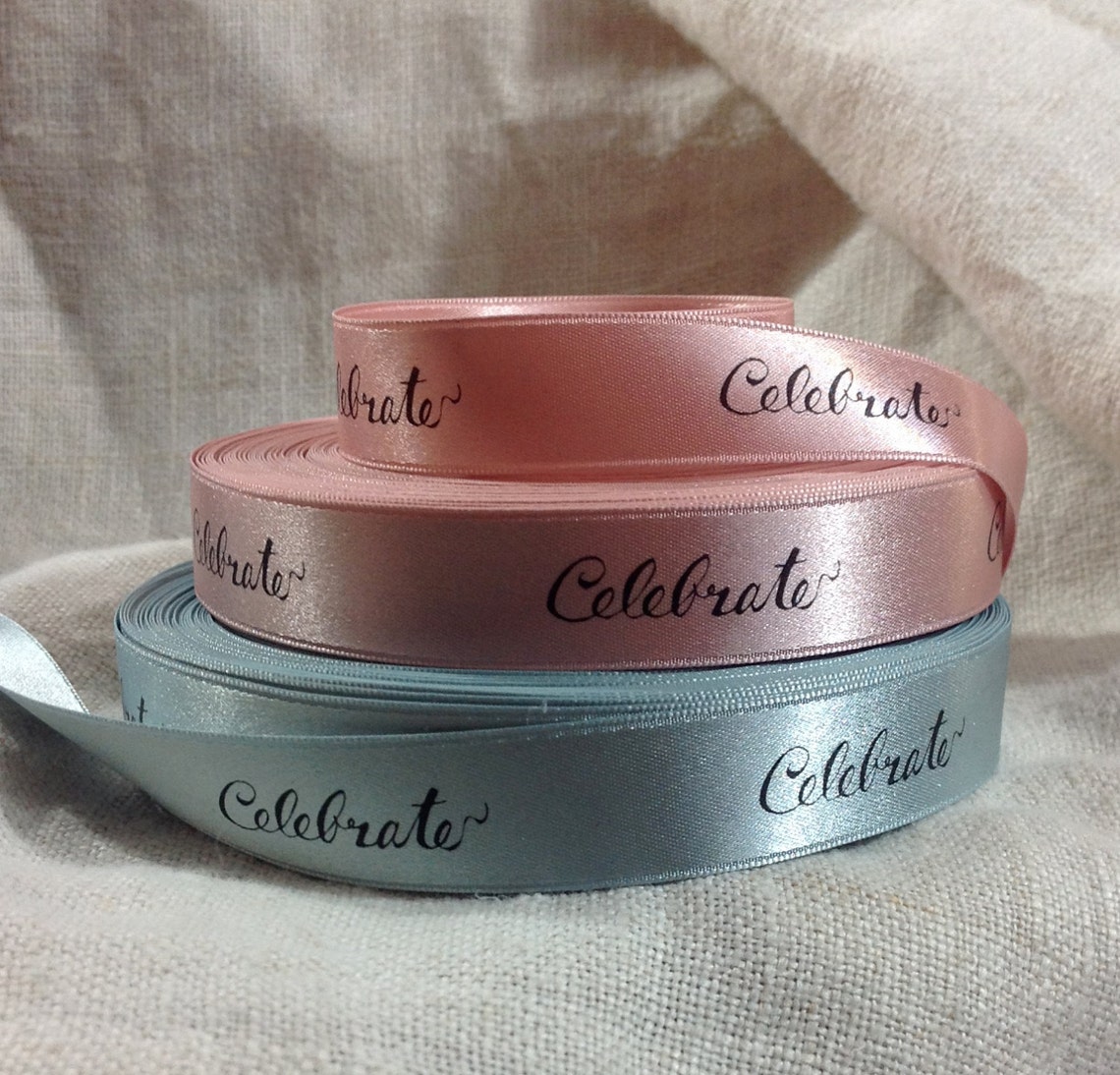 Sky Blue Satin Ribbon With Black Printed Celebrate | Etsy