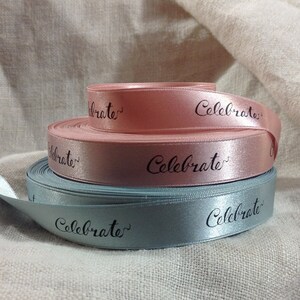 Sky Blue Satin Ribbon With Black Printed Celebrate - Etsy