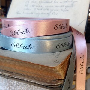 Sky Blue Satin Ribbon With Black Printed Celebrate - Etsy