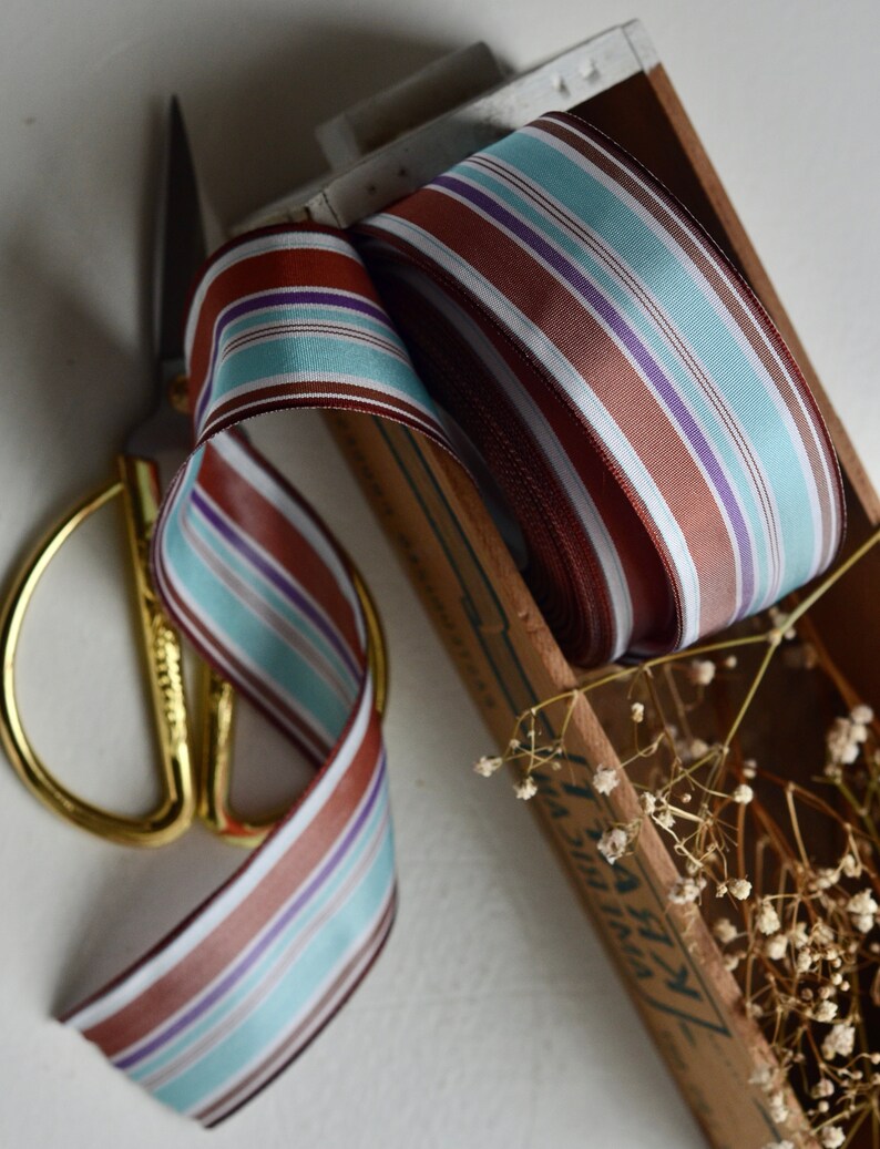 Mocha and Aqua Striped Ribbon - Etsy