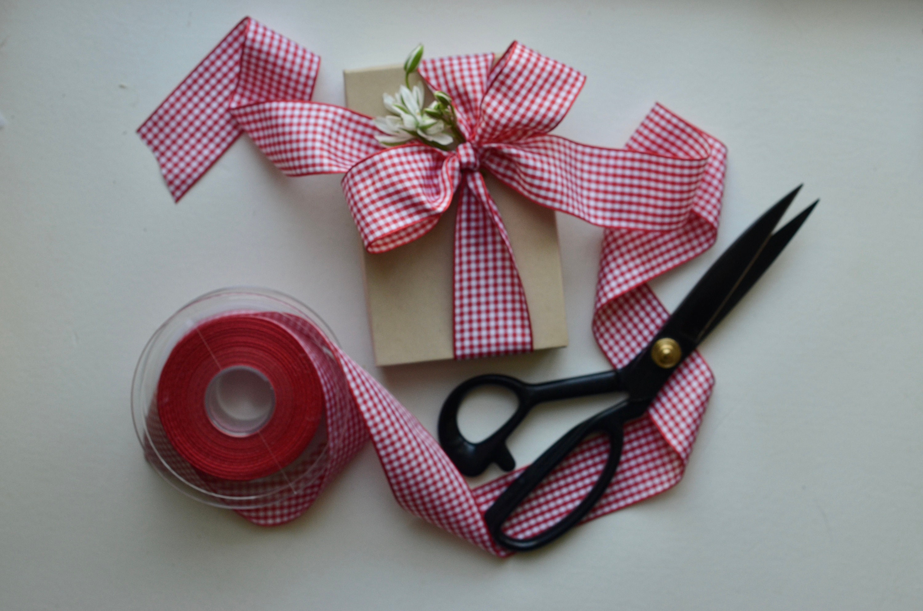 Red and White English Check Ribbon | Etsy