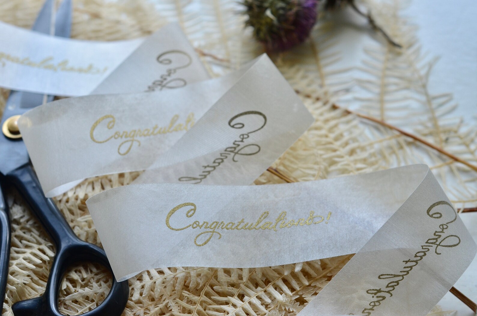 Congratulations Ribbon Gold and Ivory Sheer Ribbon | Etsy