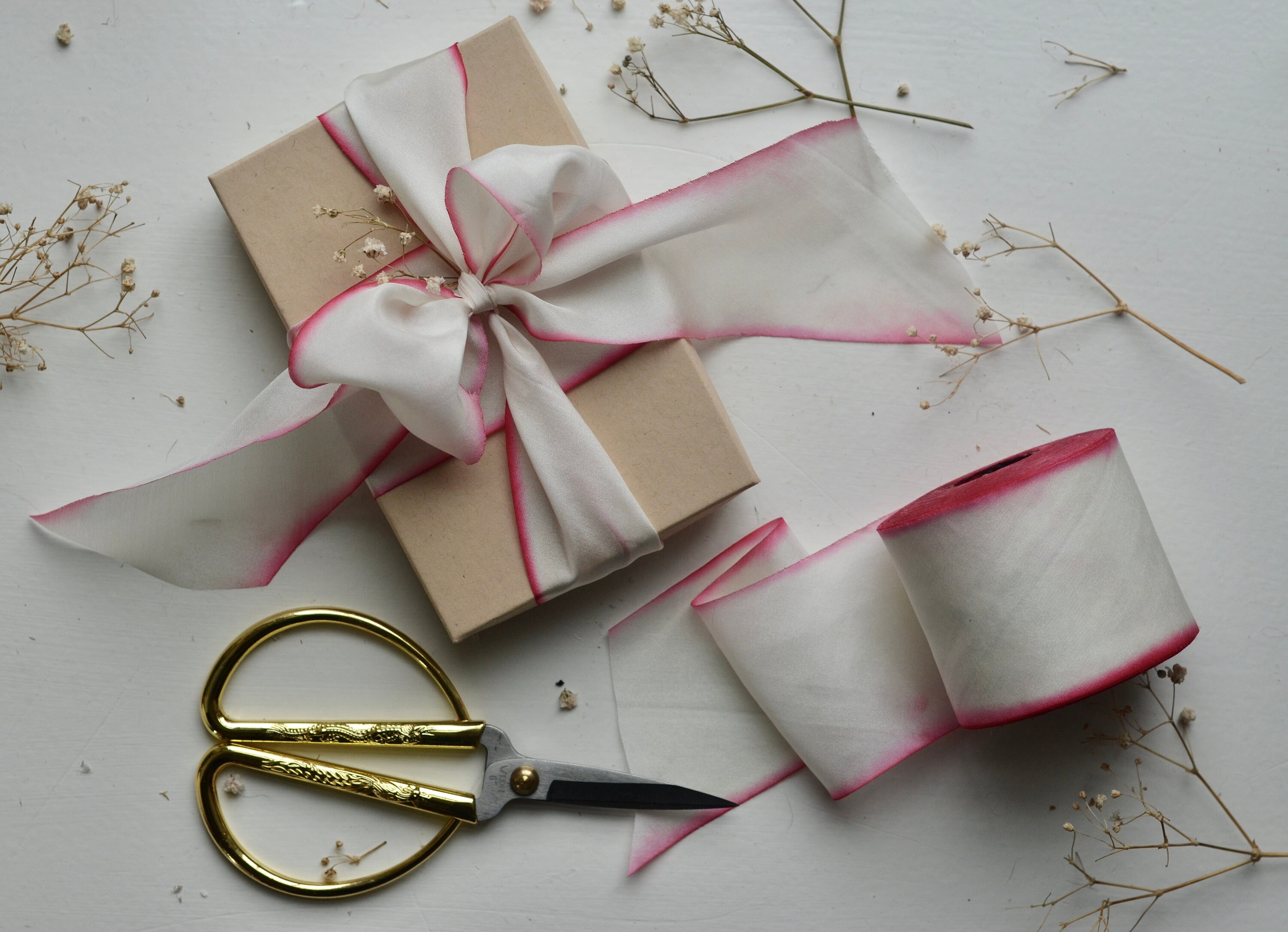 White chocolate cherry 2 1/2 hand dyed silk ribbon | Etsy