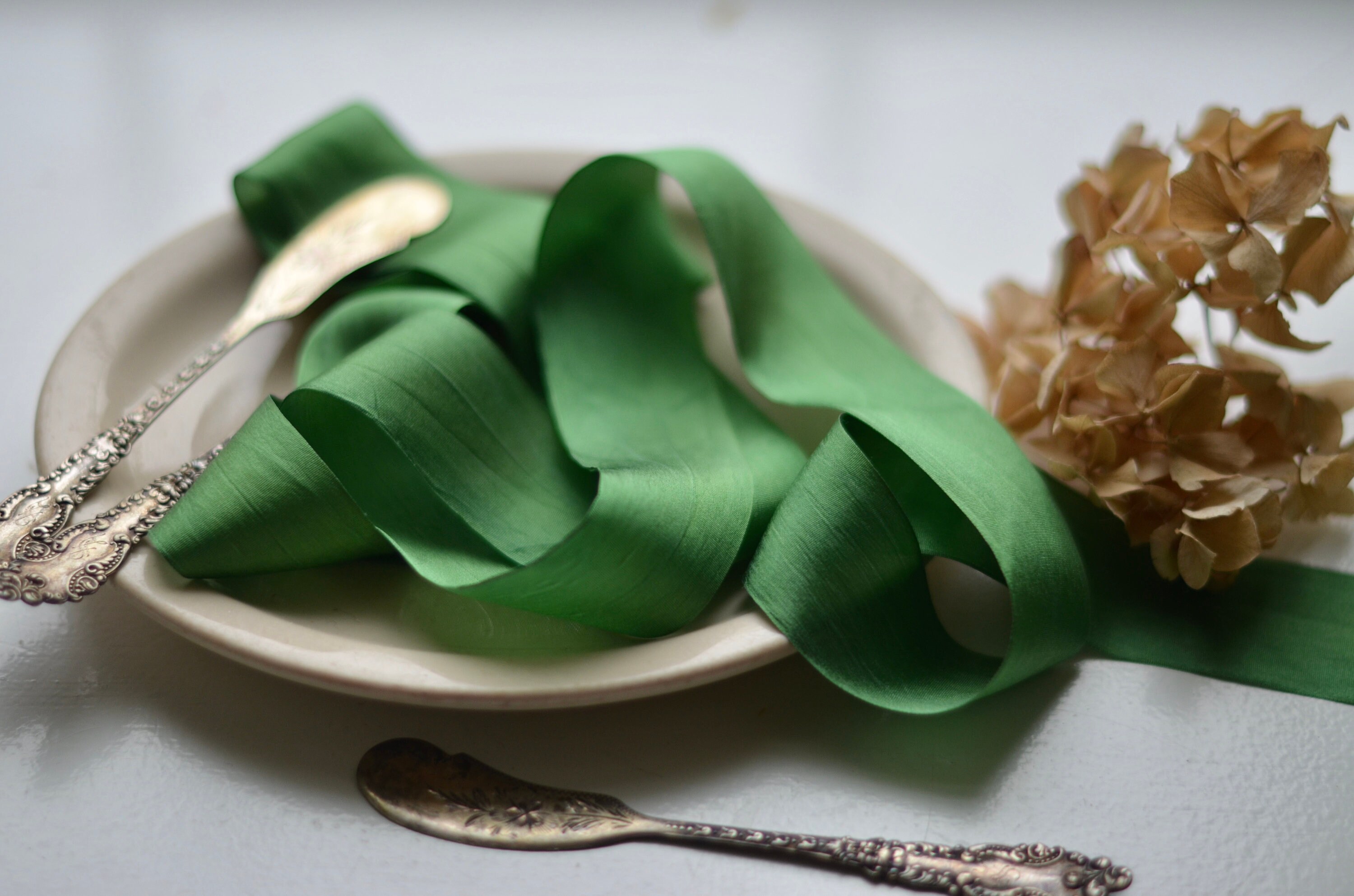 Emerald green silk 1.25 ribbon | Etsy