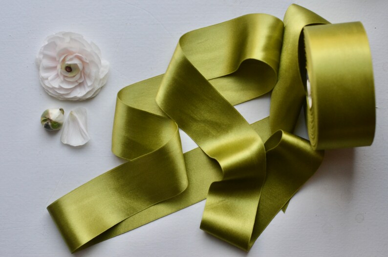 Green chartreuse silk satin ribbon | Etsy