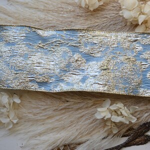 Gilded Gold and Light Blue Brocade 4" Wired Ribbon - Etsy