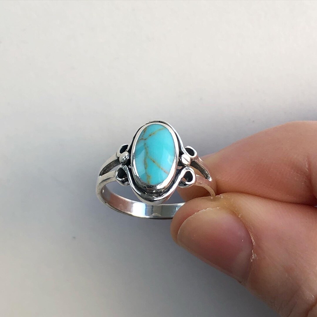 Sterling Silver Turquoise Ring, 925 Stamped Turquoise Ring, Oval Stone ...