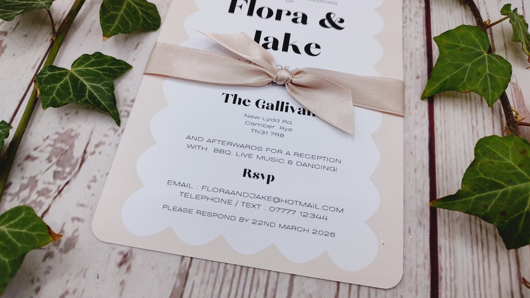 Scallop Wedding Invitations With Ribbon, Optional Timeline Card, Invite ...