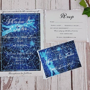 Celestial Star Chart Wedding Invitations With Rsvps,hand Torn Edges ...