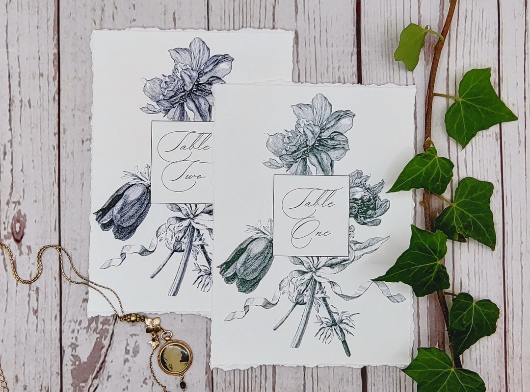 Vintage Botanical Table Number Cards: Rococo Floral Deckled Edge Art - Etsy